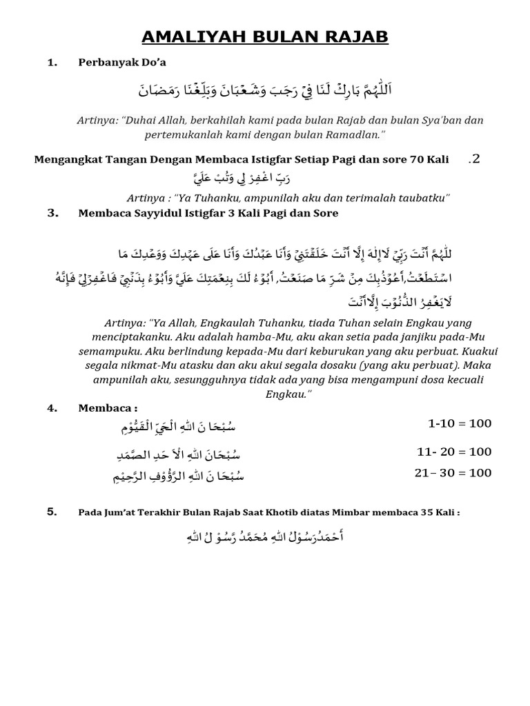 Amaliyah Bulan Rajab | PDF