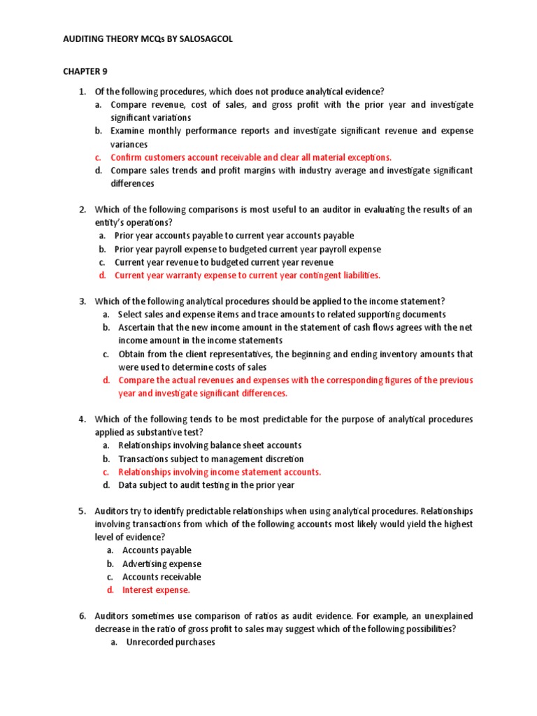 Auditing Theory MCQs | PDF | Auditor's Report | Audit