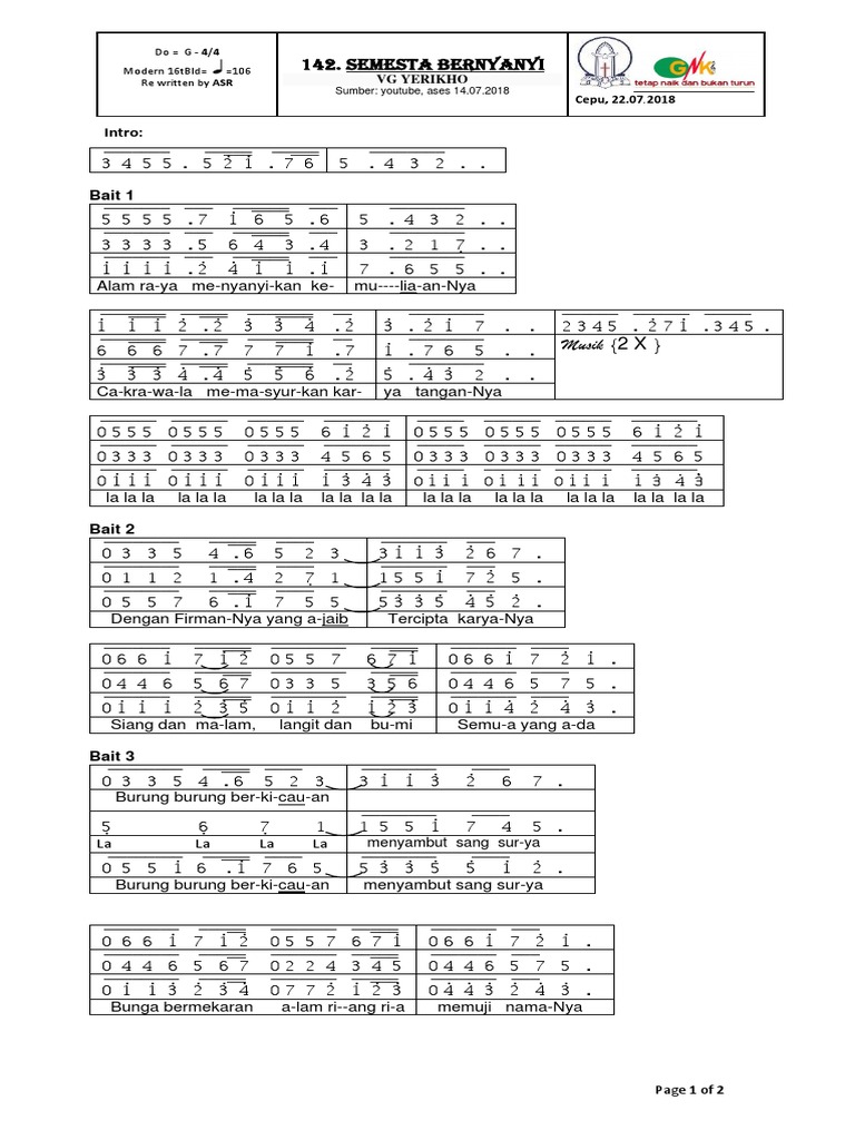 Semesta Bernyanyi - VG Yerikho | PDF