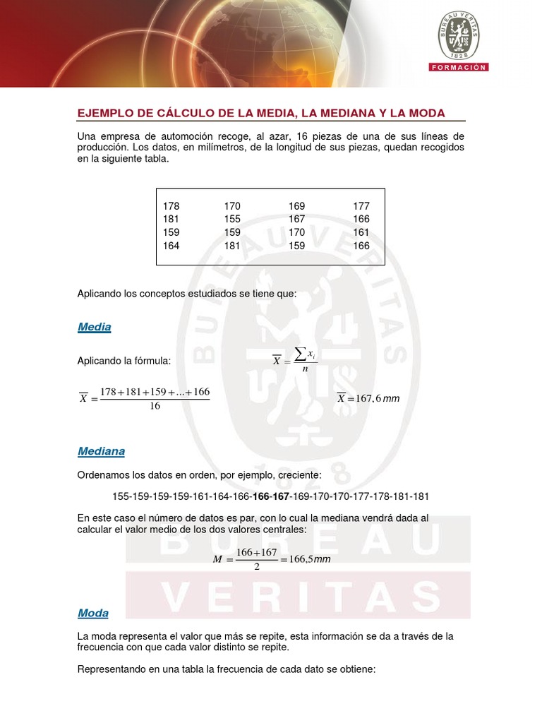 3 Ejemplo Calculo Media Mediana Moda | PDF | Mediana