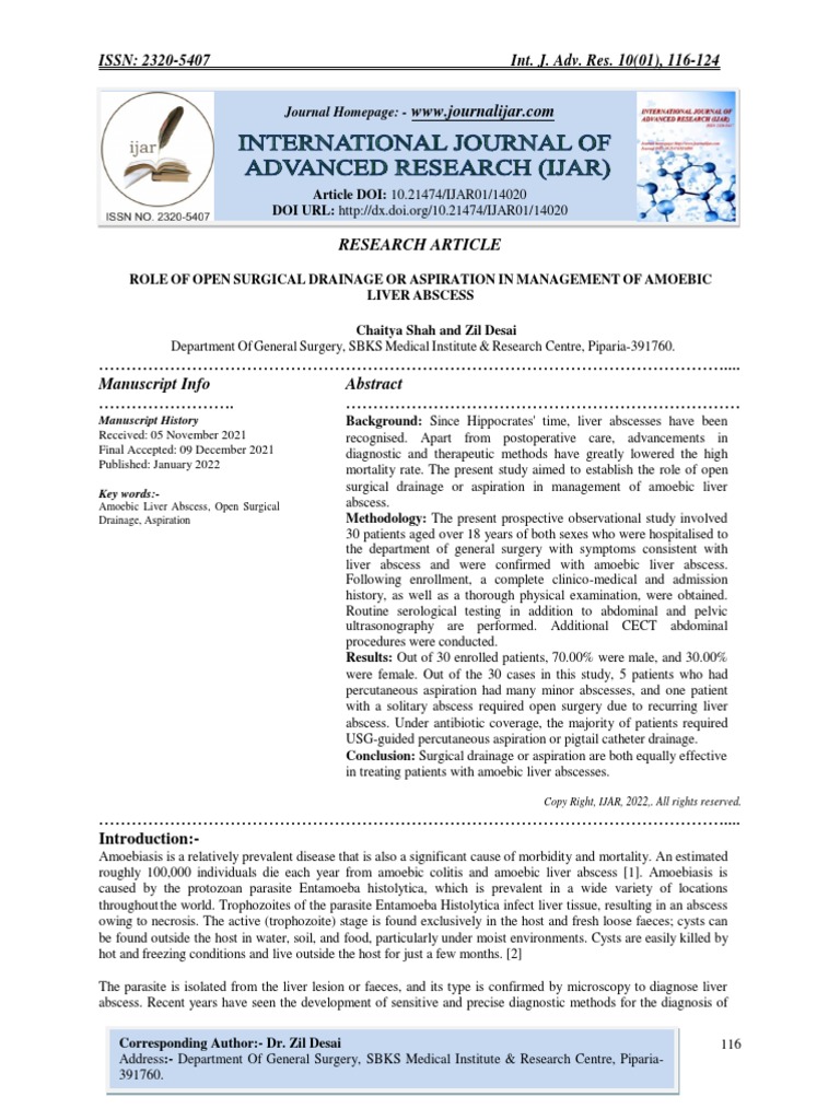 Role of Open Surgical Drainage or Aspiration in Management of Amoebic ...