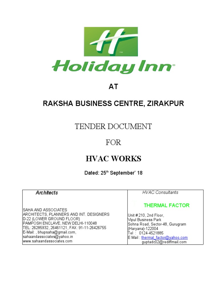 Holiday Inn, Zirakpur-HVAC Draft Tender-R0-25-09-18 | PDF | Duct (Flow ...