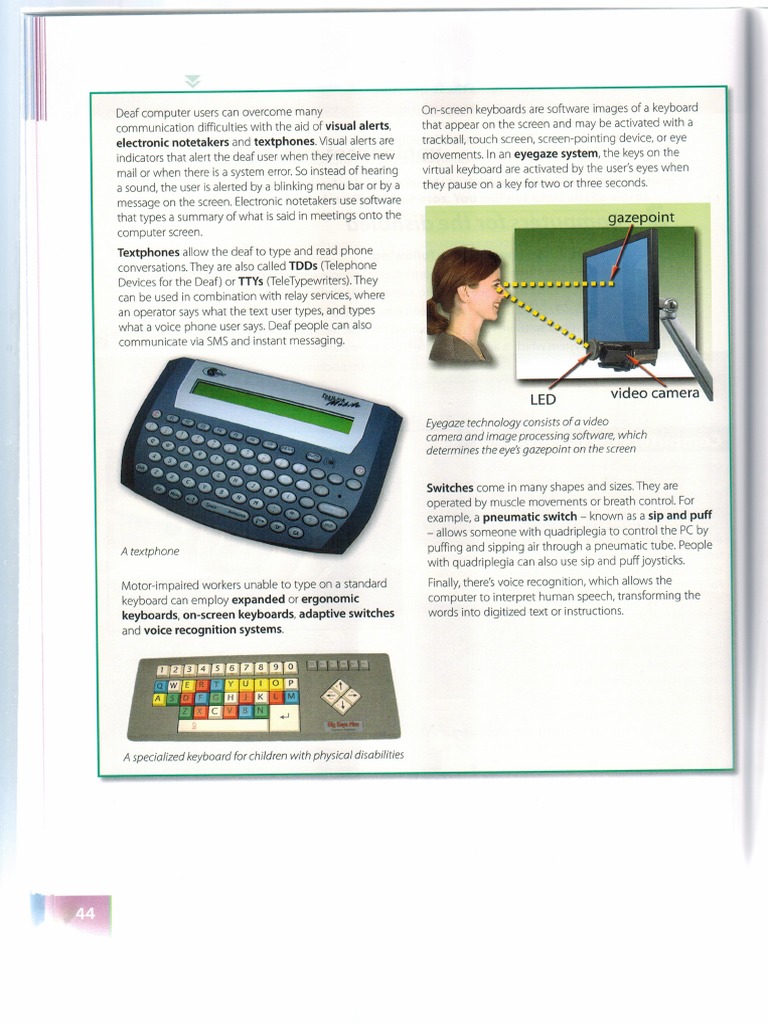 P. 44 Unit 9 Devices For The Disabled Infotech English For Computer Users 4th Edition Coursebook ...