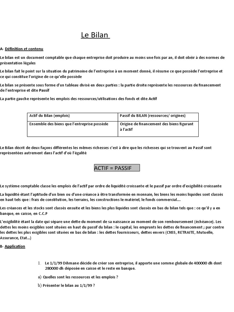 Guide du Bilan Comptable: Actif vs Passif | PDF | Capitaux propres ...