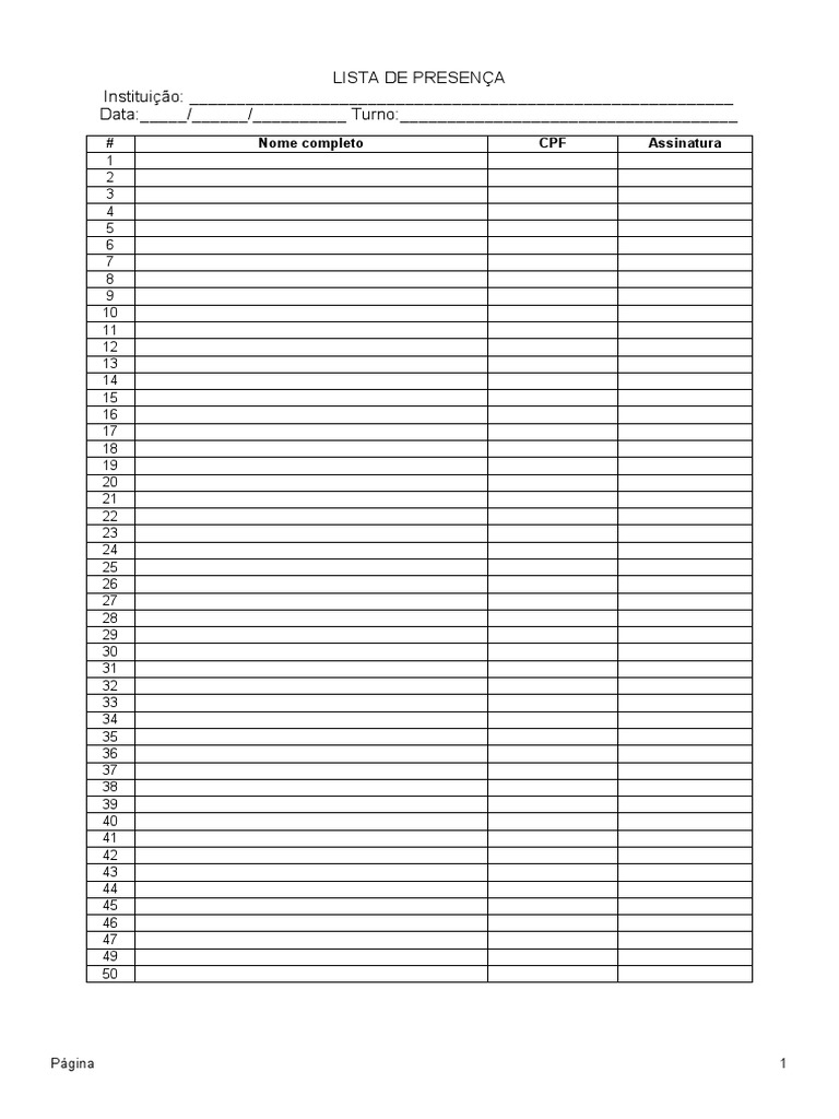 Modelo Lista De Presença Pdf