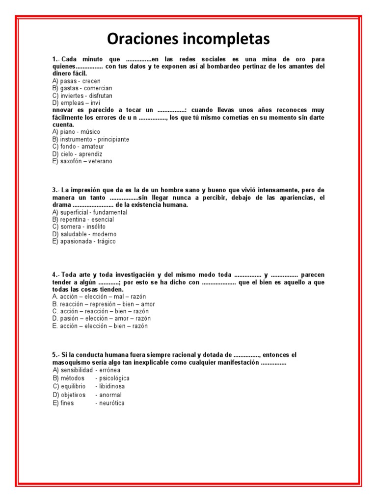 Oraciones Incompletas | PDF