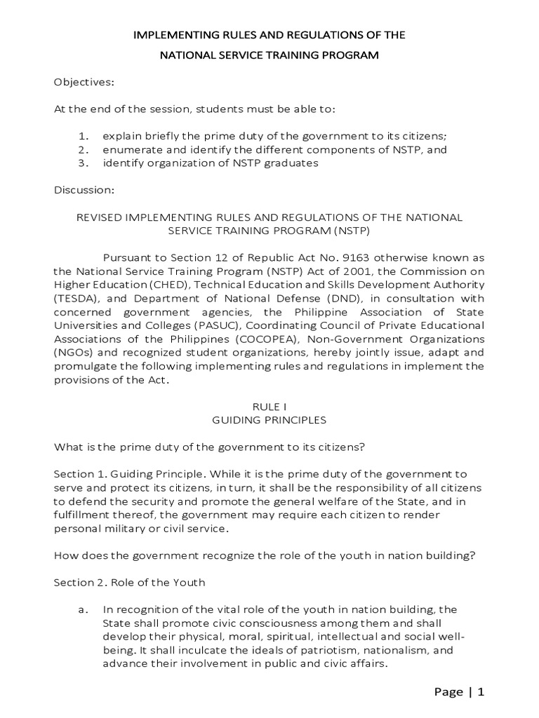 1 NSTP Manual AY 2021 2022 Implementing Rules and Regulations | PDF | Government