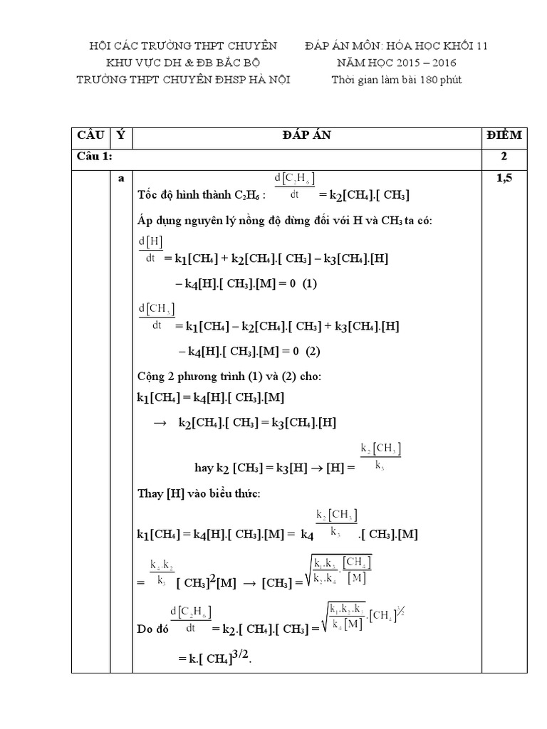 DHBB Dap An Hoa Lop 11 2016 | PDF