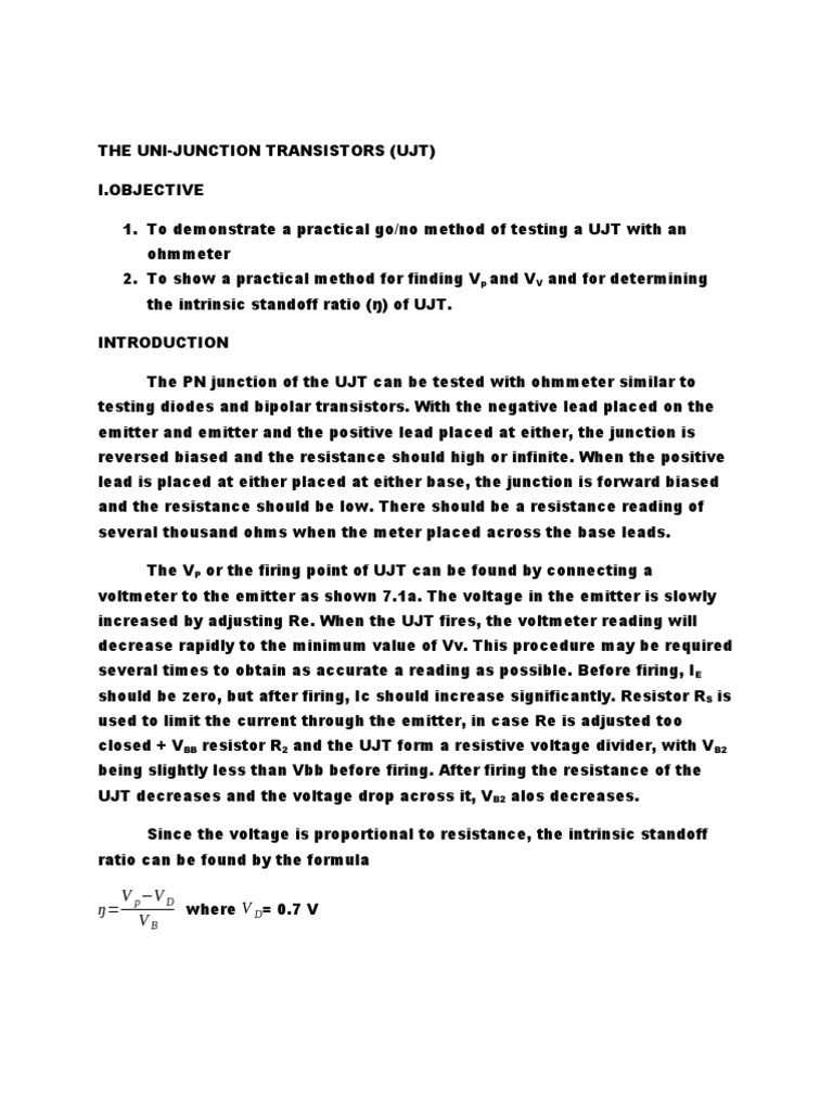 The Uni-Junction Transistors Experiment | PDF | Electrical Resistance ...