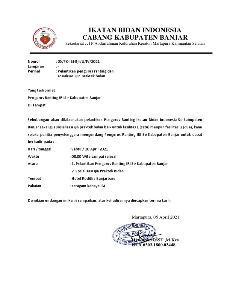 Pelantikan Pengurus IBI Banjar 2021 | PDF