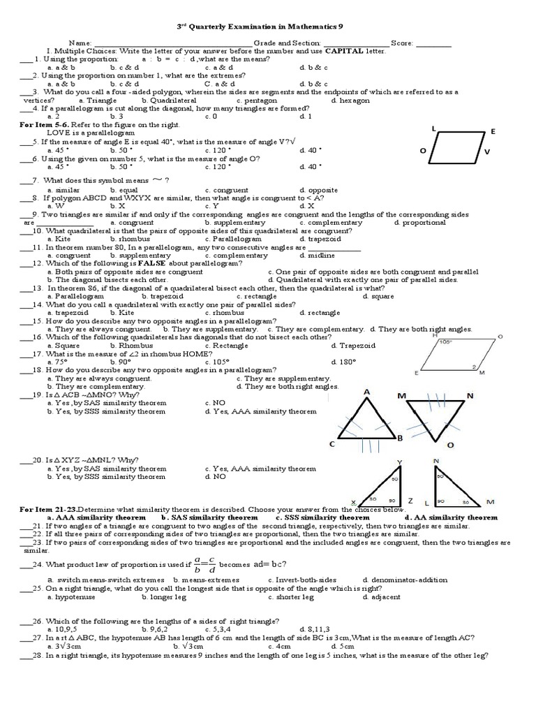 TQ Math 9 | PDF | Rectangle | Triangle