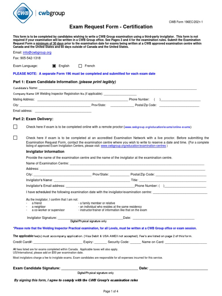 CWB Exam Request Form Guide | PDF | Test (Assessment)