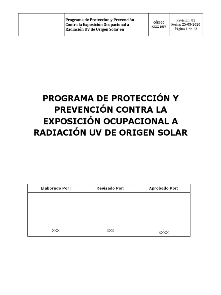 Programa Radiacion UV. REV.0 | PDF | Dom | Ultravioleta