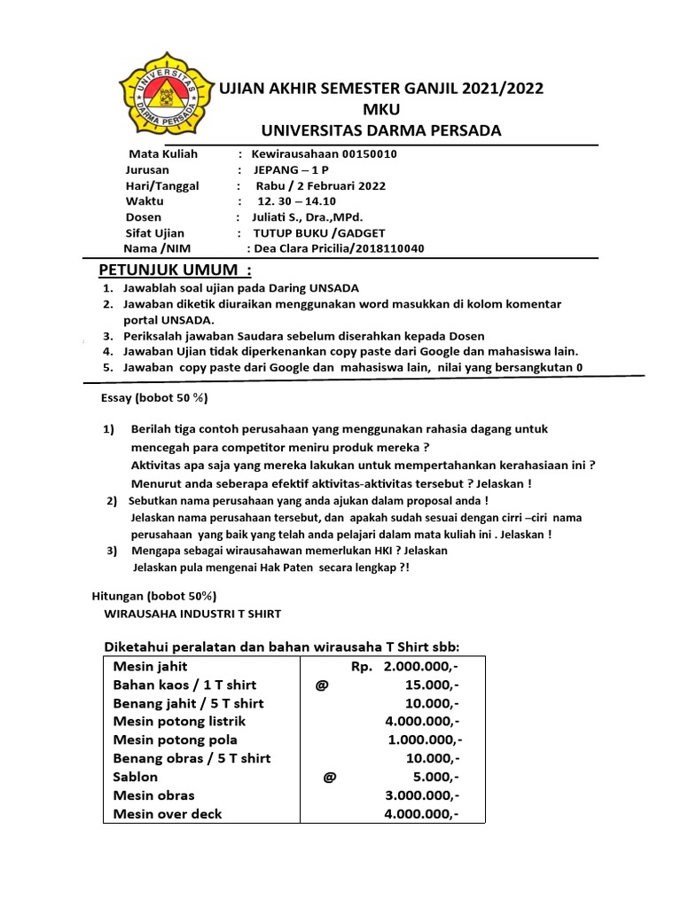 UAS KWU Dea Clara P | PDF
