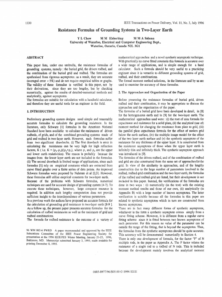 Resistance Formulas of Grounding Systems in Two-Layer Earth | Download Free PDF | Area | Formula