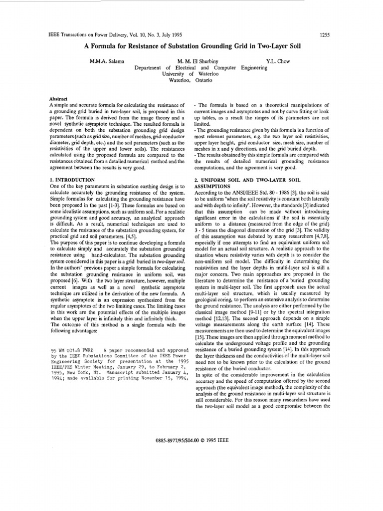 A Formula For Resistance Substation Grounding Grid in Two-Layer Soil ...