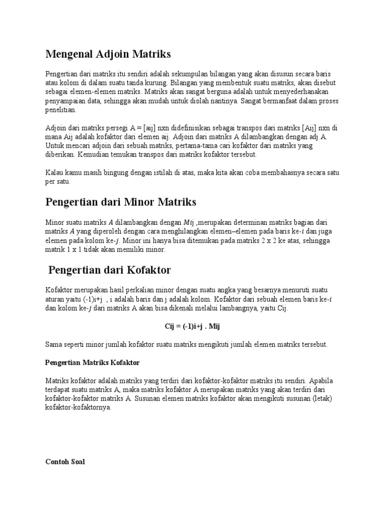 Pengertian dan Cara Mencari Adjoin Matriks | PDF