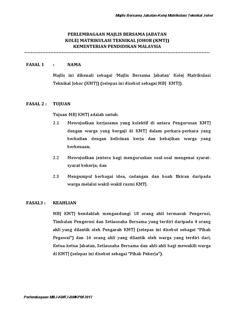 Perlembagaan MBJ KMTJ | PDF
