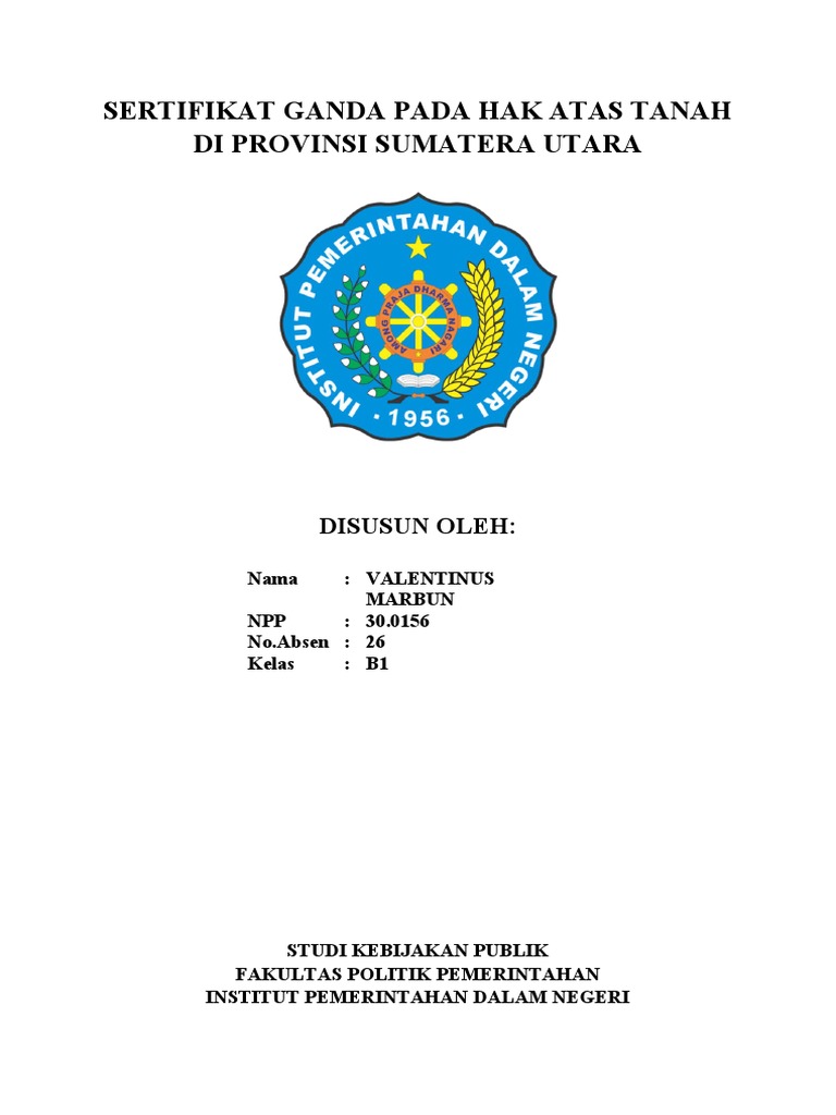 B1 - 26-Valentinus Marbun - 30.0156 (Sertifikat Ganda Pada Hak Atas ... B1 - 26-Valentinus Marbun - 30.0156 (Sertifikat Ganda Pada Hak Atas ...
