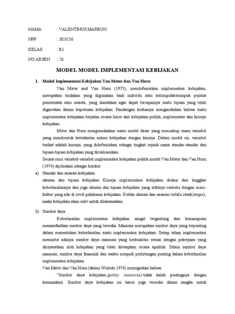 Model Implementasi Kebijakan Van Meter | PDF