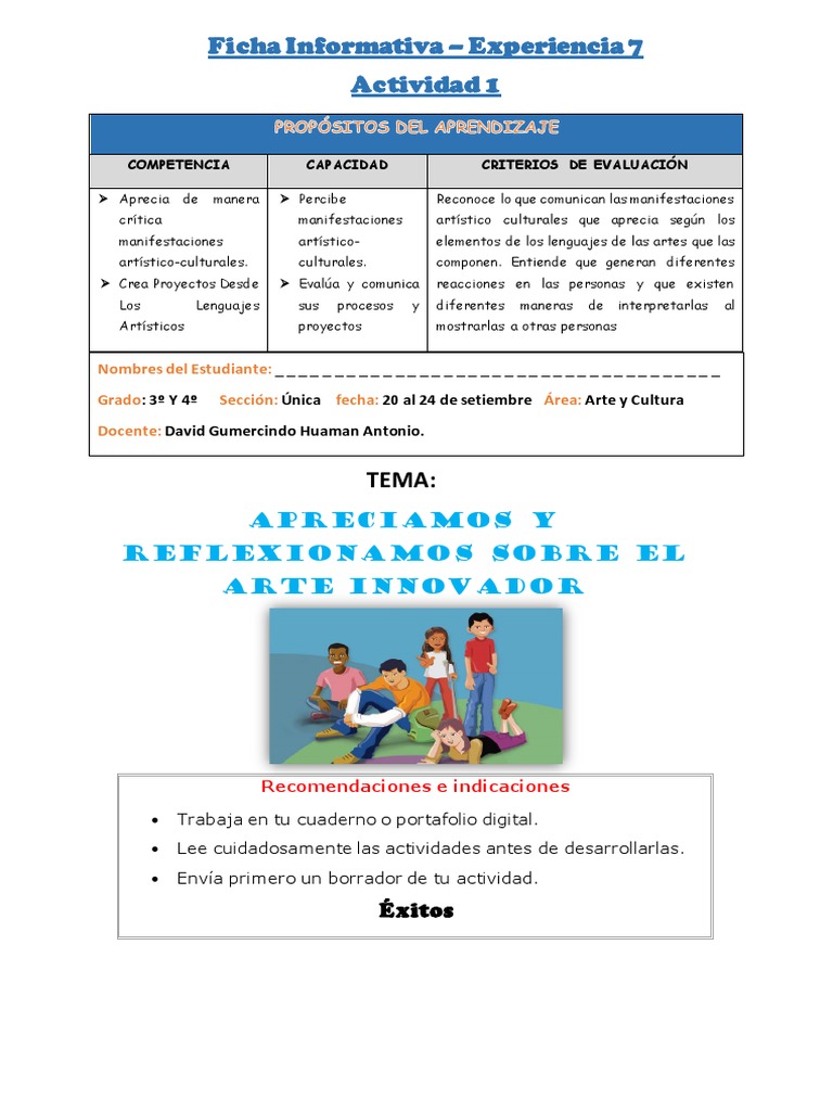 FIcha Informativa ARTE 3 y 4 - Actividad 1 | PDF | Creatividad