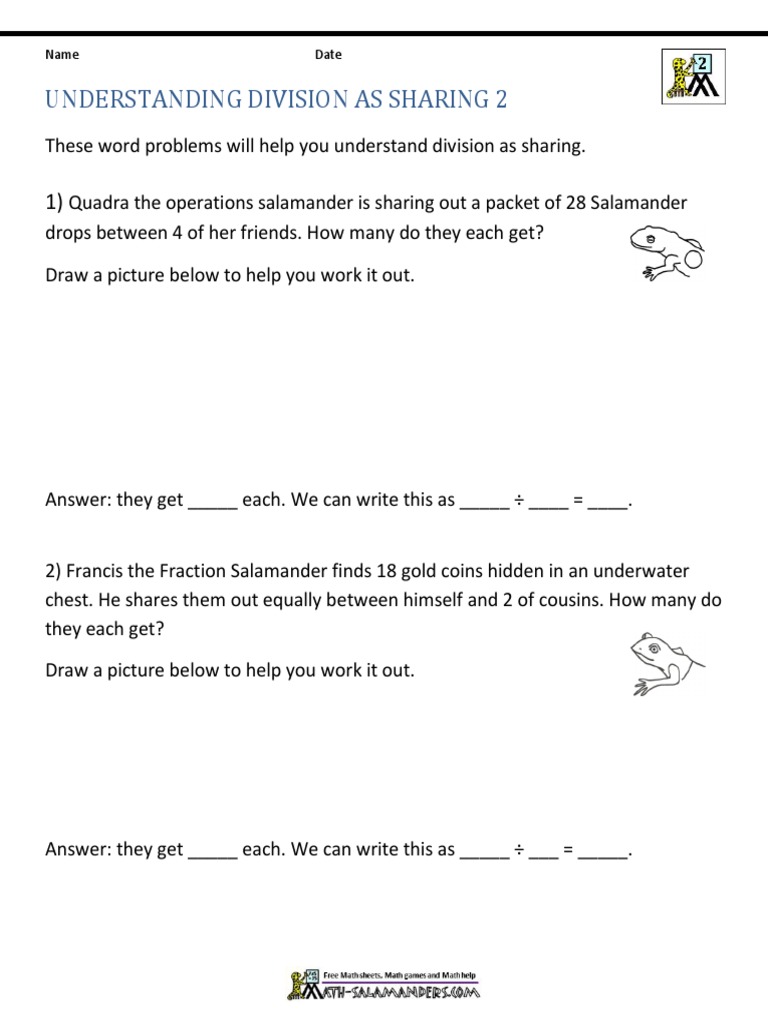 Understanding Division As Sharing 2: Name Date | PDF
