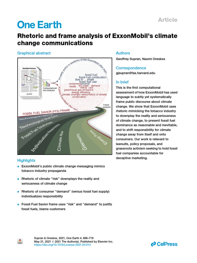 Supran and Oreskes - 2021 - Rhetoric and Frame Analysis of ExxonMobil's ...