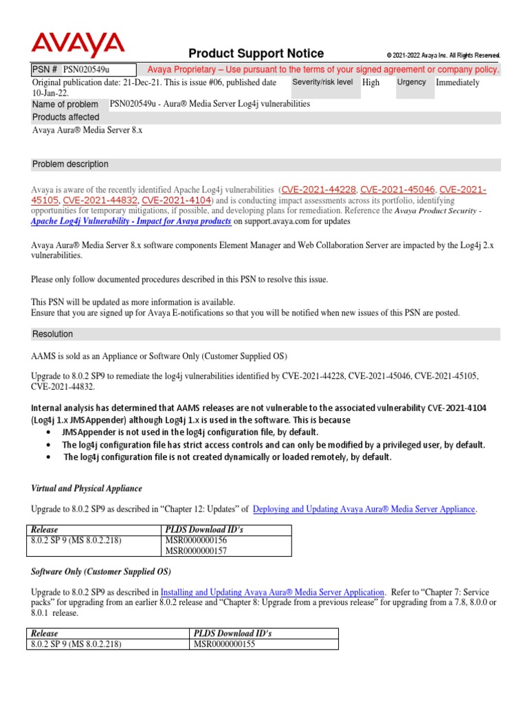 Product Support Notice: Avaya Proprietary - Use Pursuant To The Terms ...
