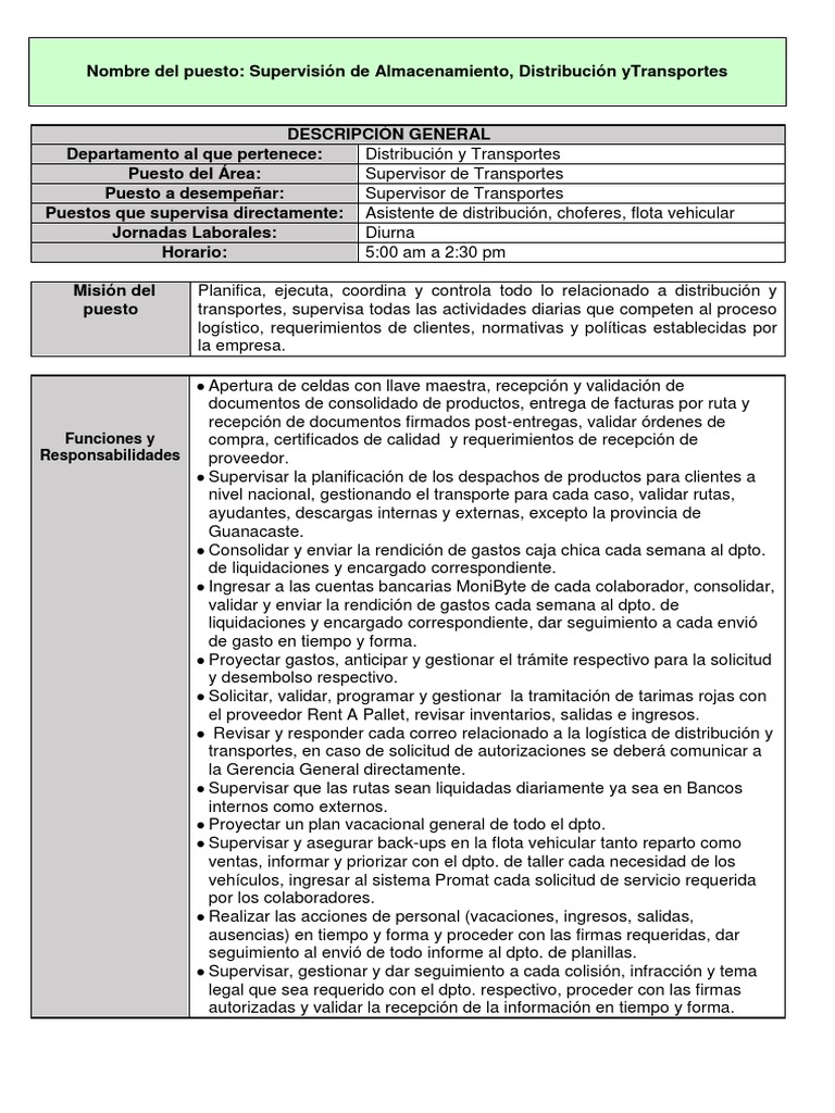 Funciones del Supervisor de Transporte | PDF | Logística | Planificación