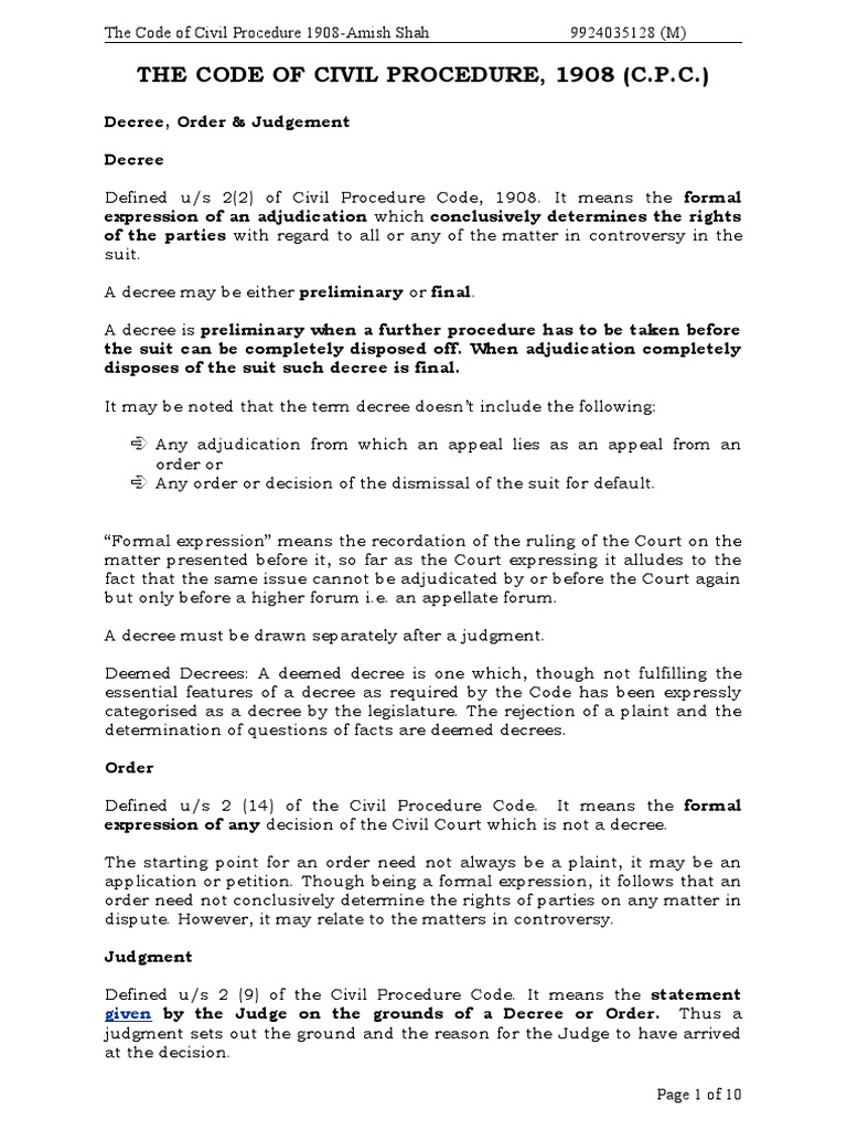 Analysis of Key Concepts Related to Decrees, Orders, Judgments and ...