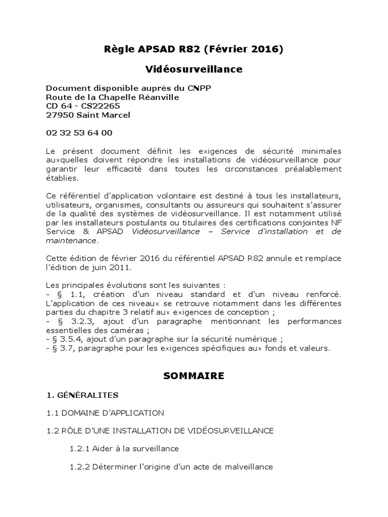 Règle APSAD R82 Février 2016 | PDF | Télévision en circuit fermé | Sécurité