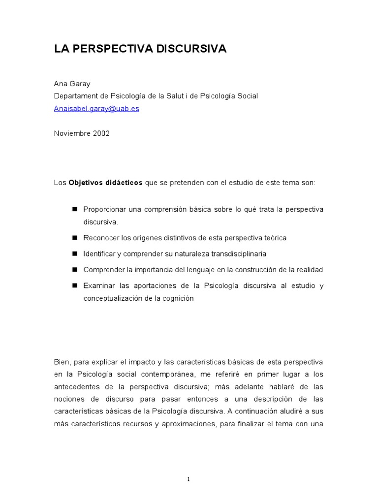 Perspectiva Discursiva | PDF | Sicología | Lingüística