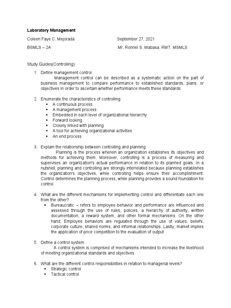 Controlling Mechanisms in Management | PDF | Communication | Goal