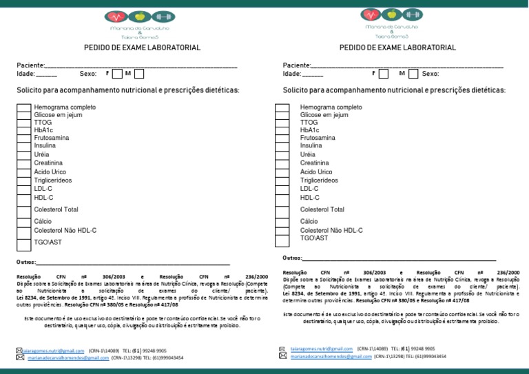 Pedido de Exame Laboratorial | PDF | Especialidades médicas | Sistema de saúde