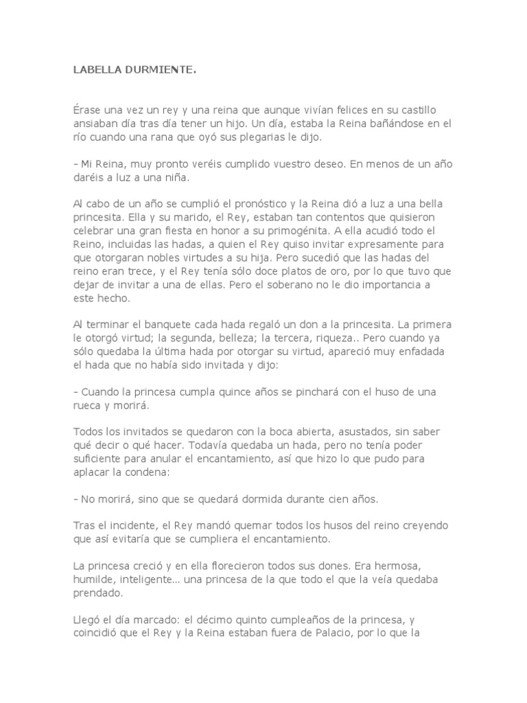 Cuento de La Bella Durmiente | PDF | Bella Durmiente