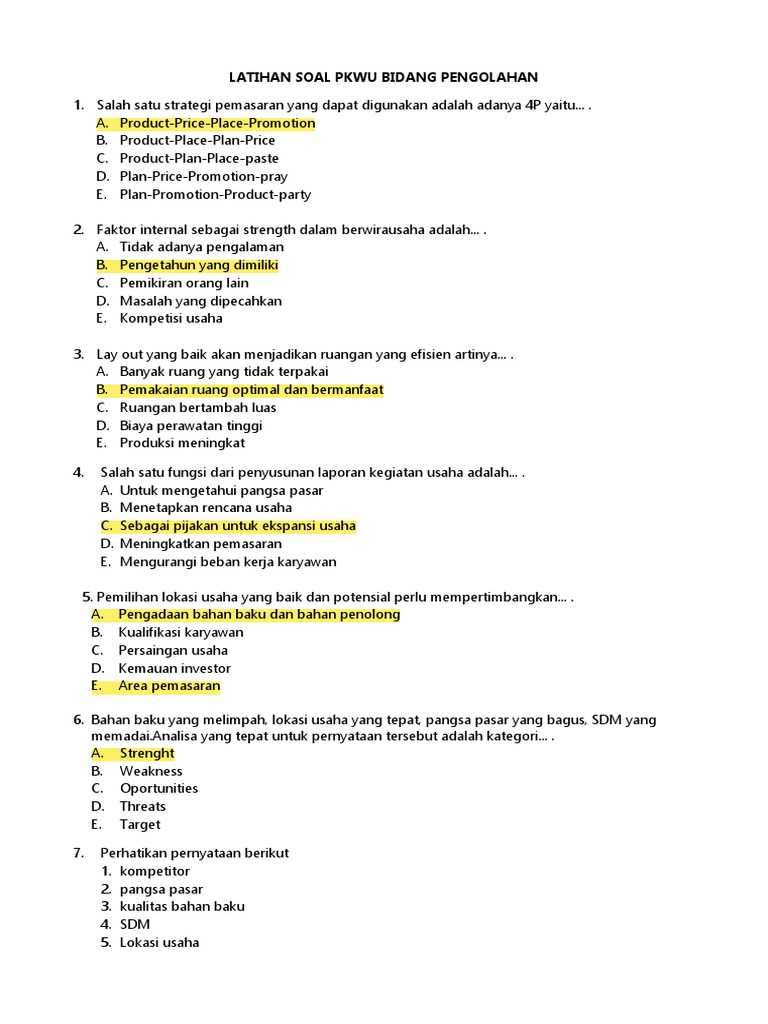 Latihan Soal Pkwu 2 | PDF