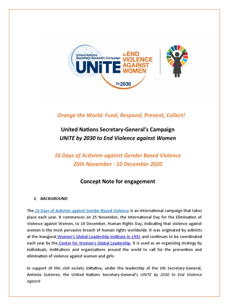 Unite Campaign - 2020 - Concept Note - Final | PDF | Violence Against ...