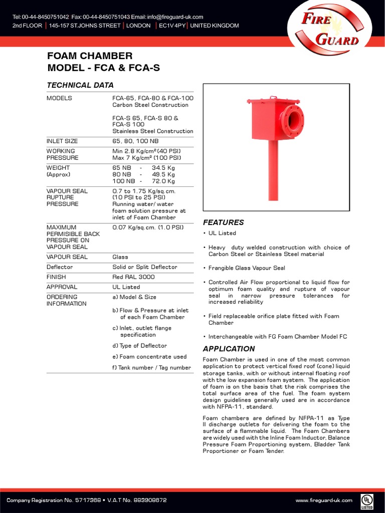 FIREGUARD Foam - Chamber - FCA | PDF | Foam | Pipe (Fluid Conveyance)