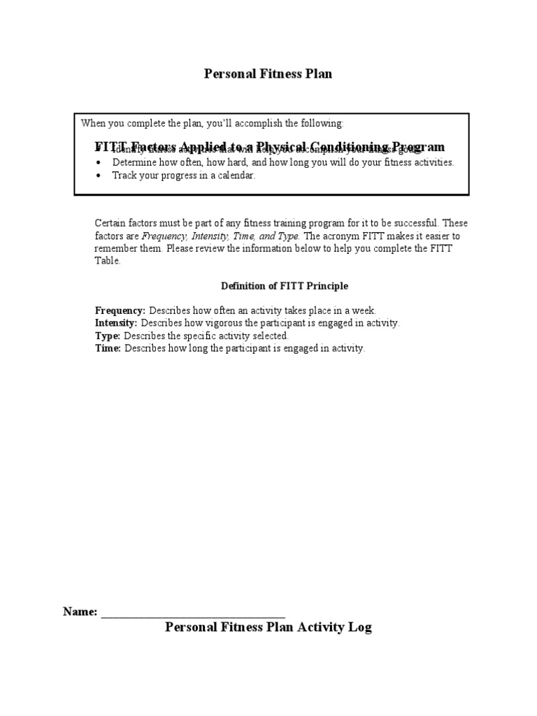 Personal Fitness Plan: Name | PDF | Physical Fitness | Aerobic Exercise