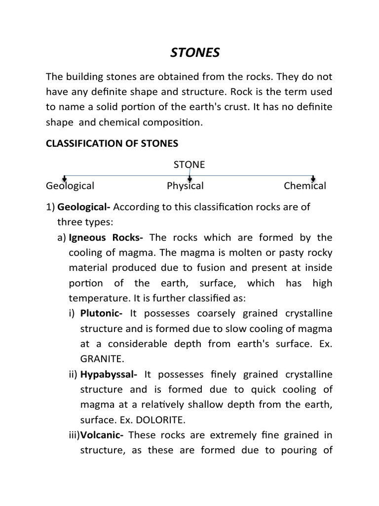 Classification of Stones | PDF | Rock (Geology) | Igneous Rock