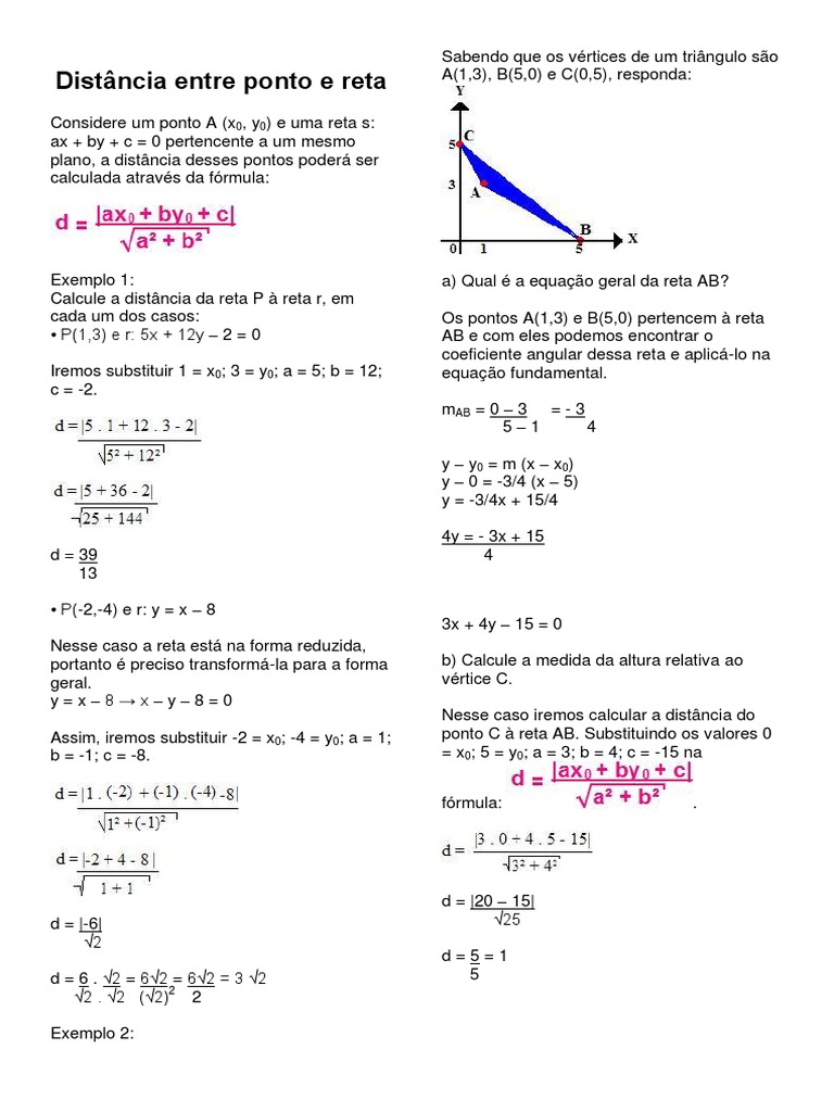Distância Entre Ponto e Reta EXERCICIOS | PDF | Triângulo | Linha (Geometria)