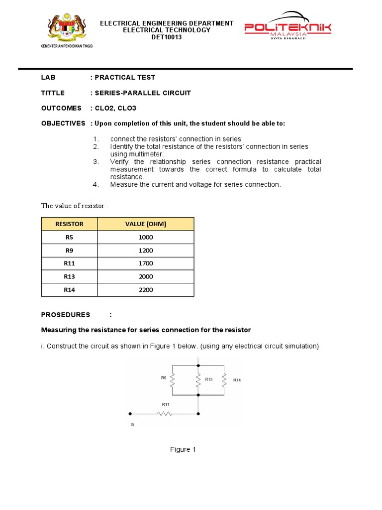 Praktikal Test - Series Parallel | PDF | Series And Parallel Circuits ...