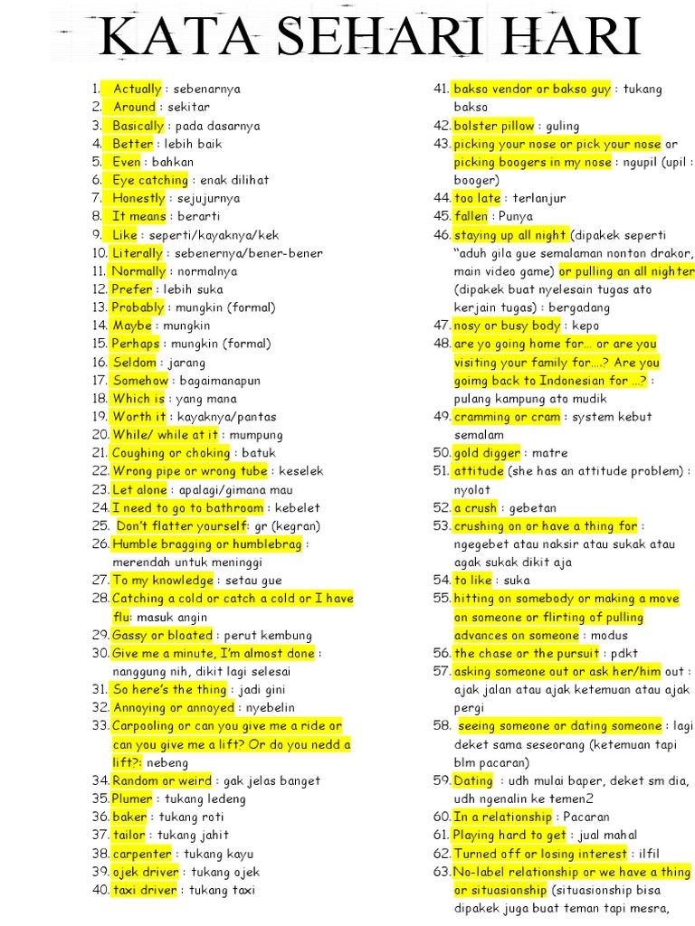 Kata Sehari Hari | PDF