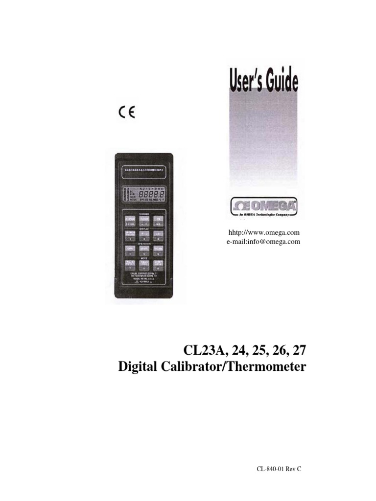 Omega CL23EC Calibrator Thermometer | PDF | Thermocouple | Battery Charger