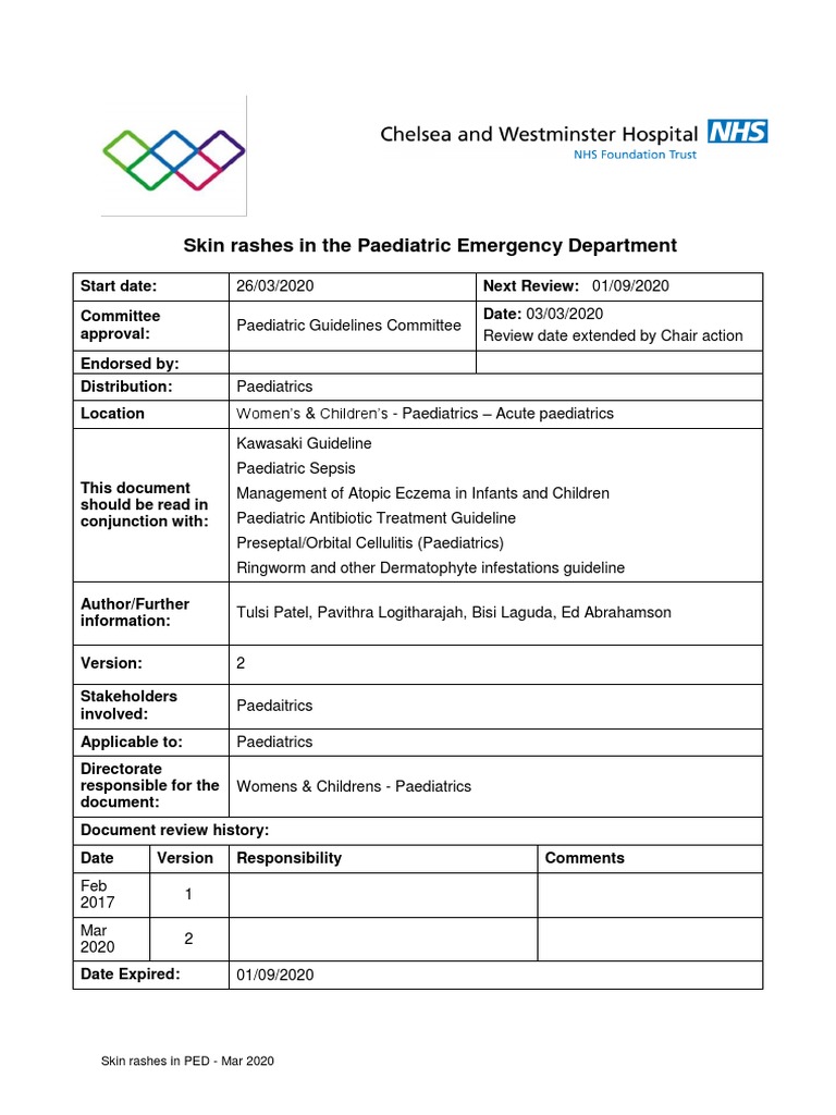 Skin Rashes Guideline in Paediatric Emergency Department (Cross Site ...