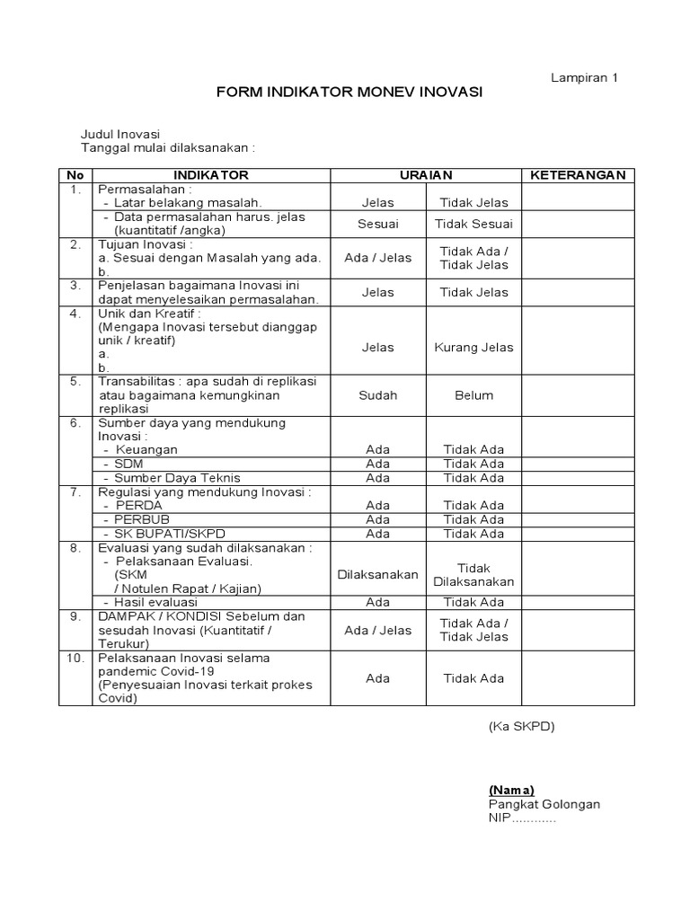Indikator Monev Inovasi | PDF