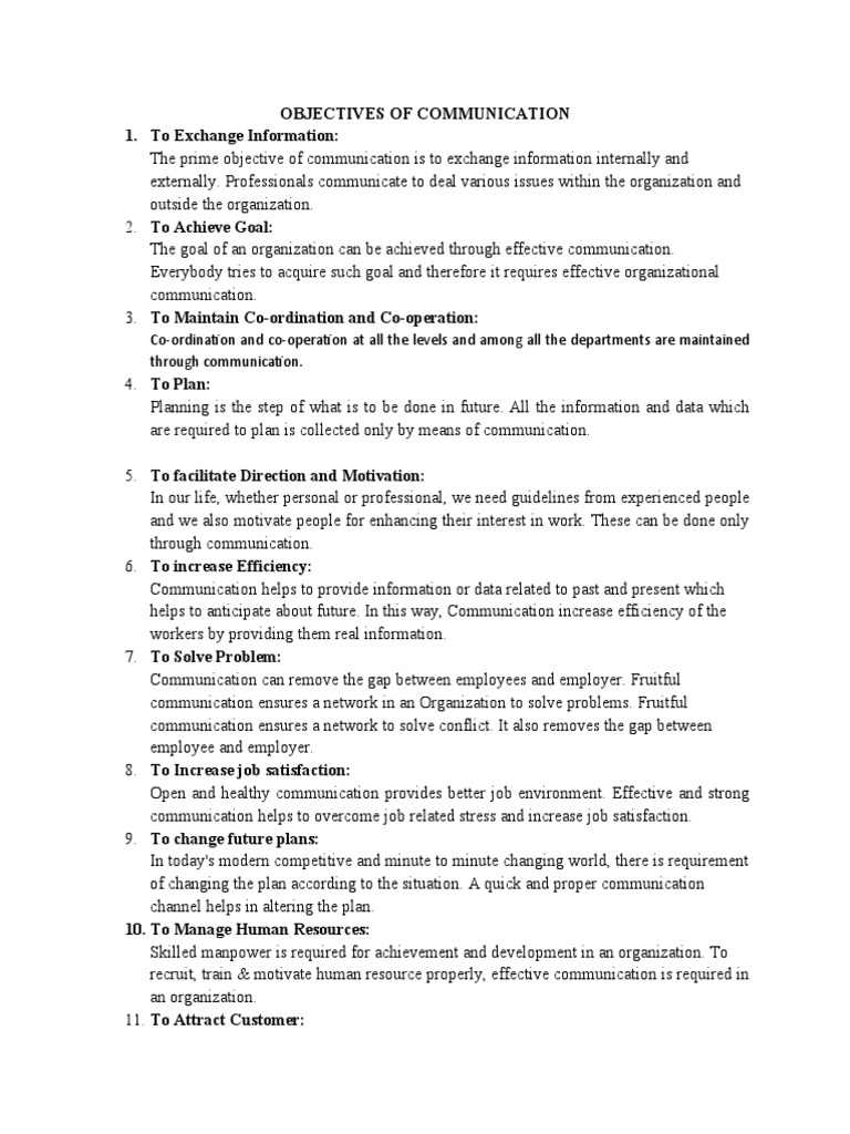 Objectives of Communication 1. To Exchange Information | PDF | Human ...