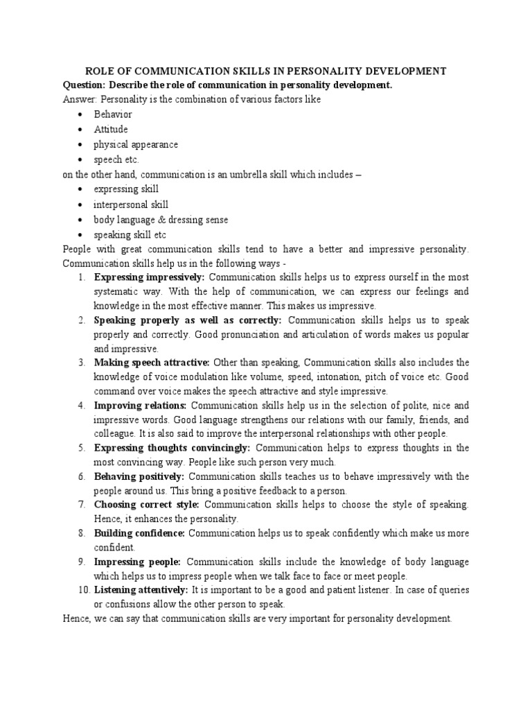 Role of Communication Skills in Personality Development Question ...