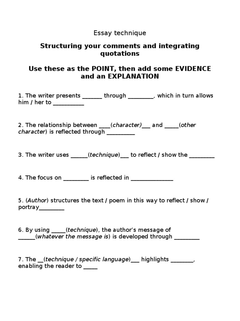 Essay Technique Sentence Starters | PDF