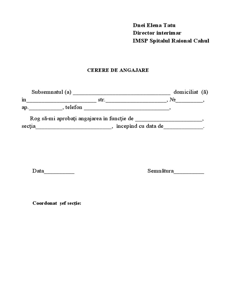 Model Cerere de Angajare | PDF